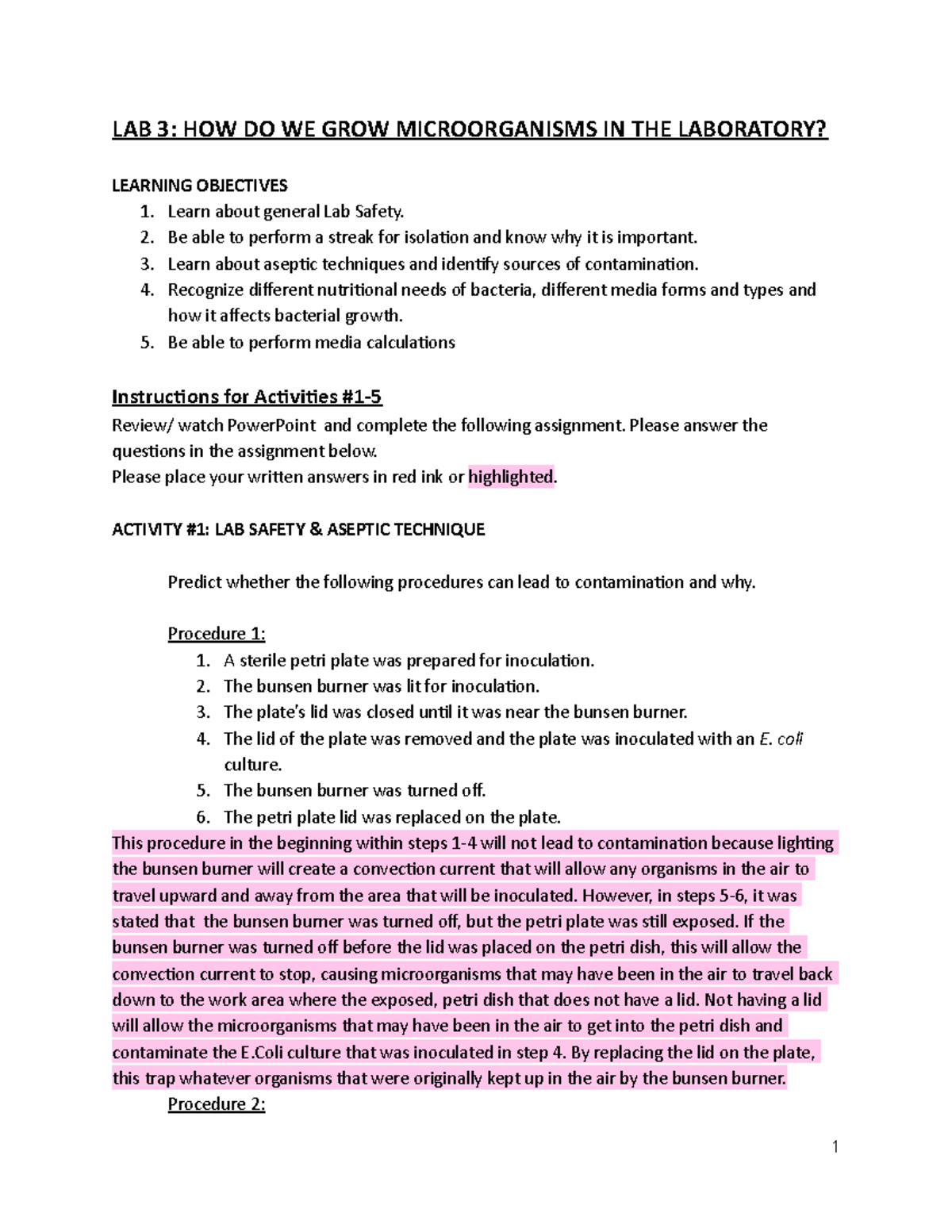 BIO2060L LAB 3 HOW DO WE GROW Microorganisms IN THE Laboratory Activity ...