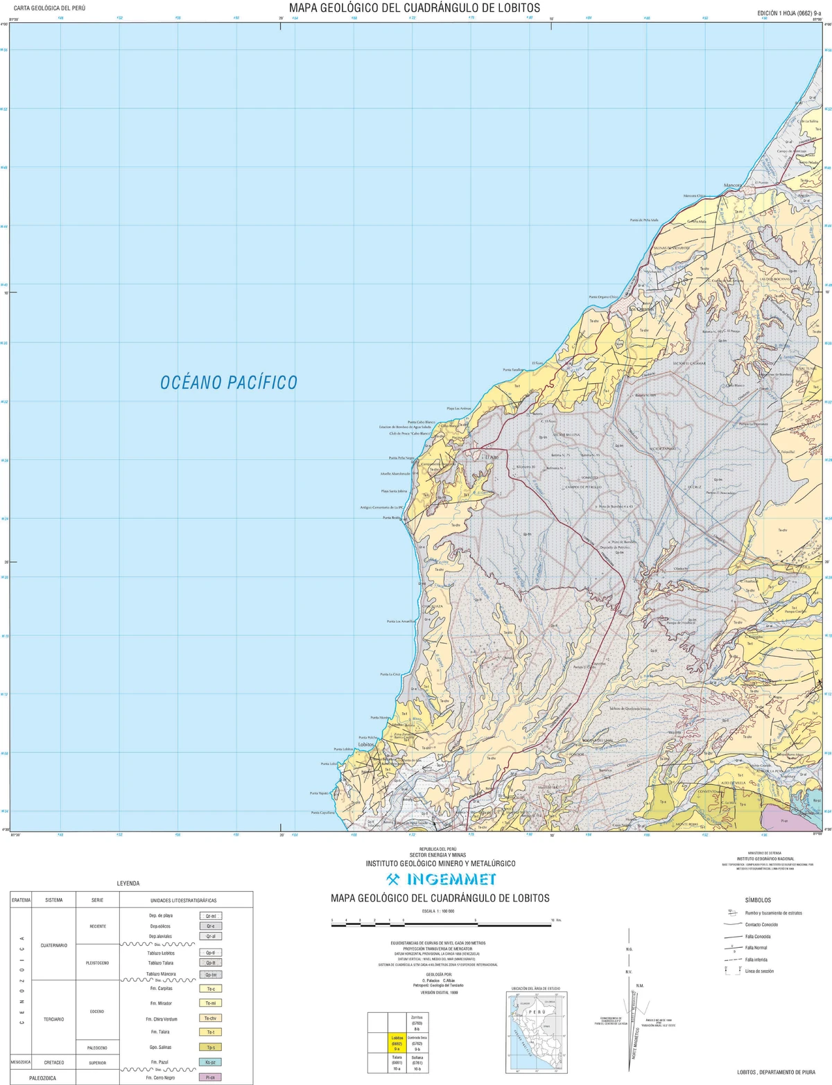 Geological Map of Sullana Quadrangle - Geological Chart (A-054-10b ...