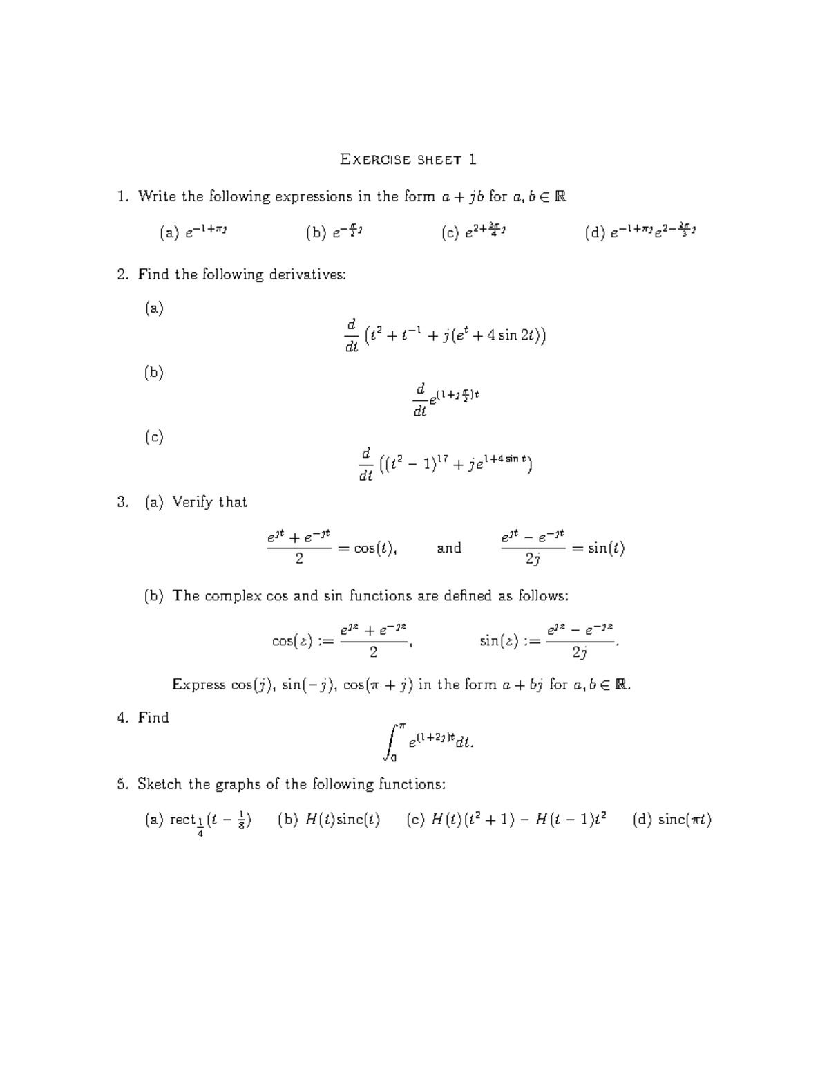 Exercise Sheet 1: Complex Functions and Derivatives - Studocu