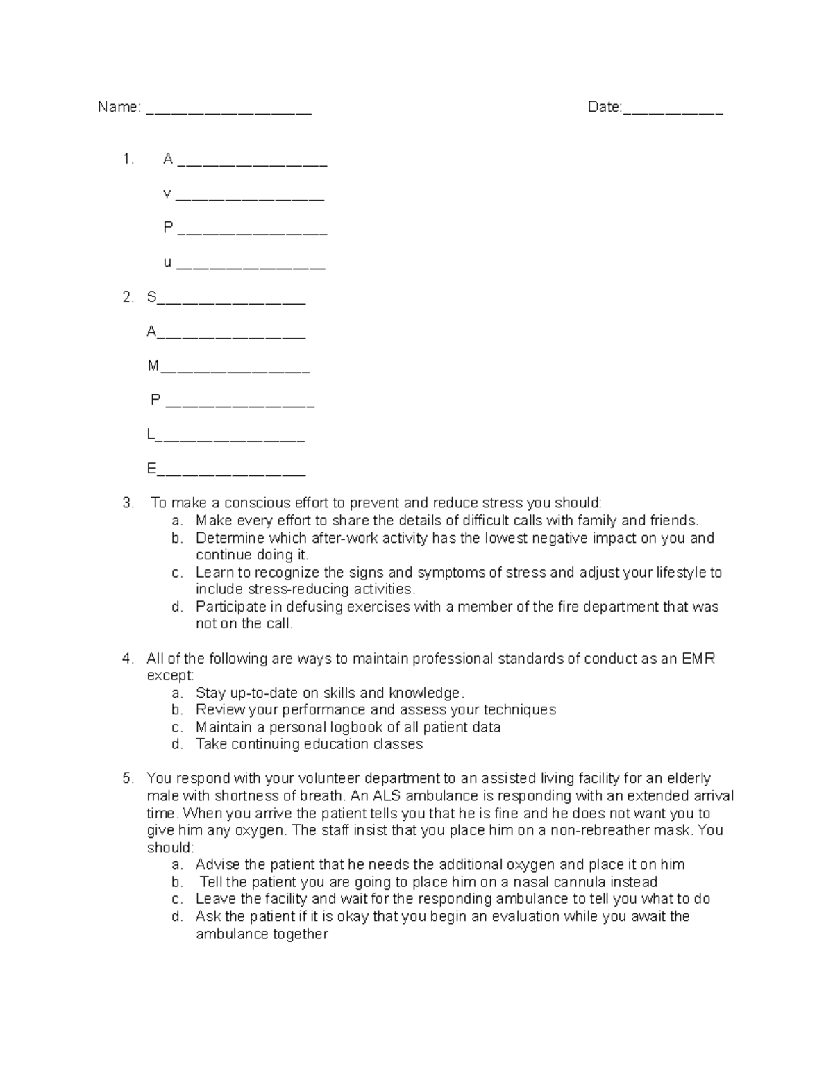 EMR - Practice Test for Emergency Medical Responders - Studocu