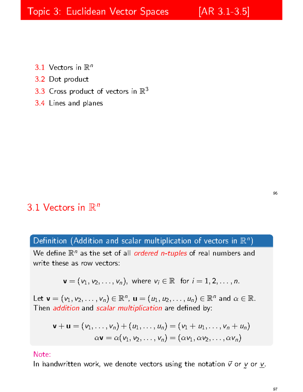 MAST10007 Topic 3: Euclidean Vector Spaces and Operations - Studocu