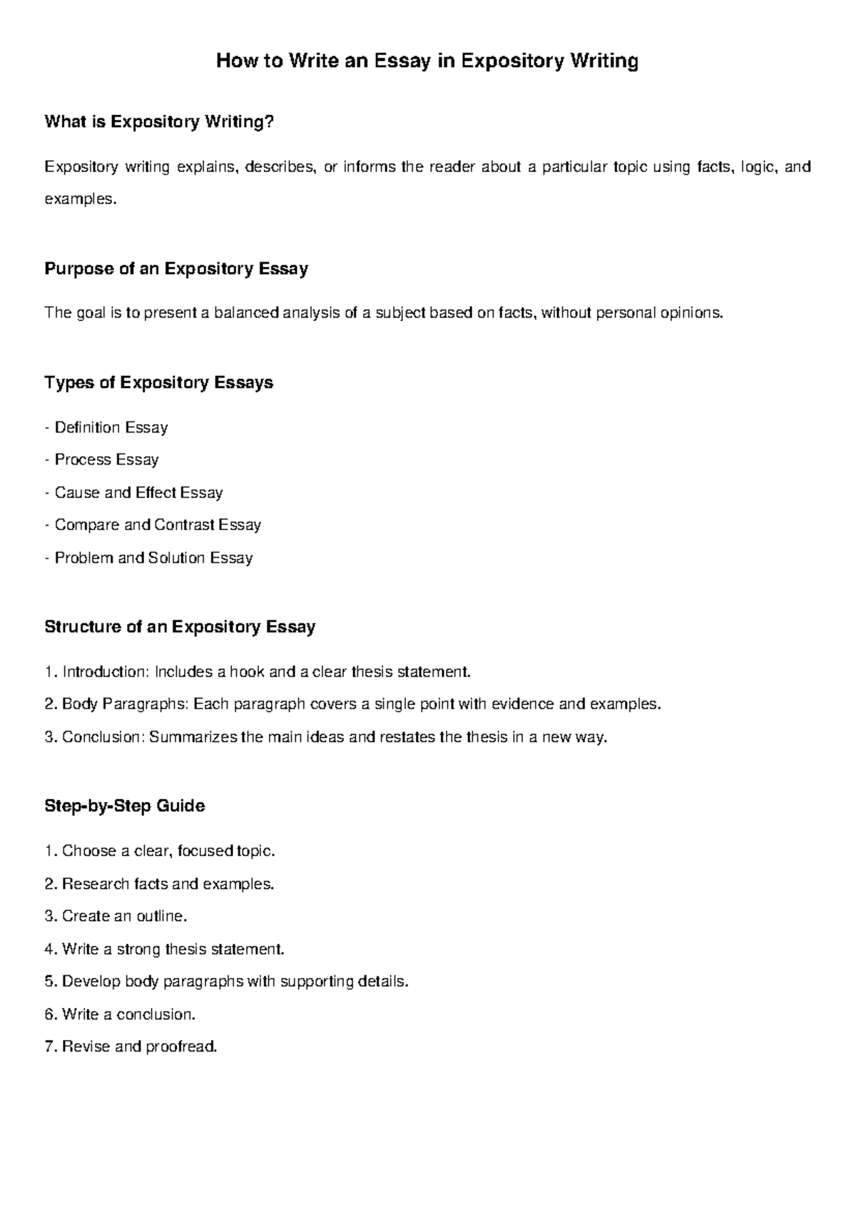 Expository Writing Guide: How to Craft an Effective Essay - Studocu