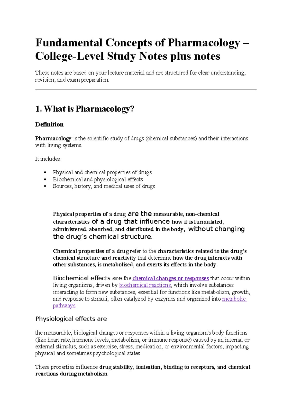 Fundamental Concepts of Pharmacology Study Notes (PHAR 101) - Studocu