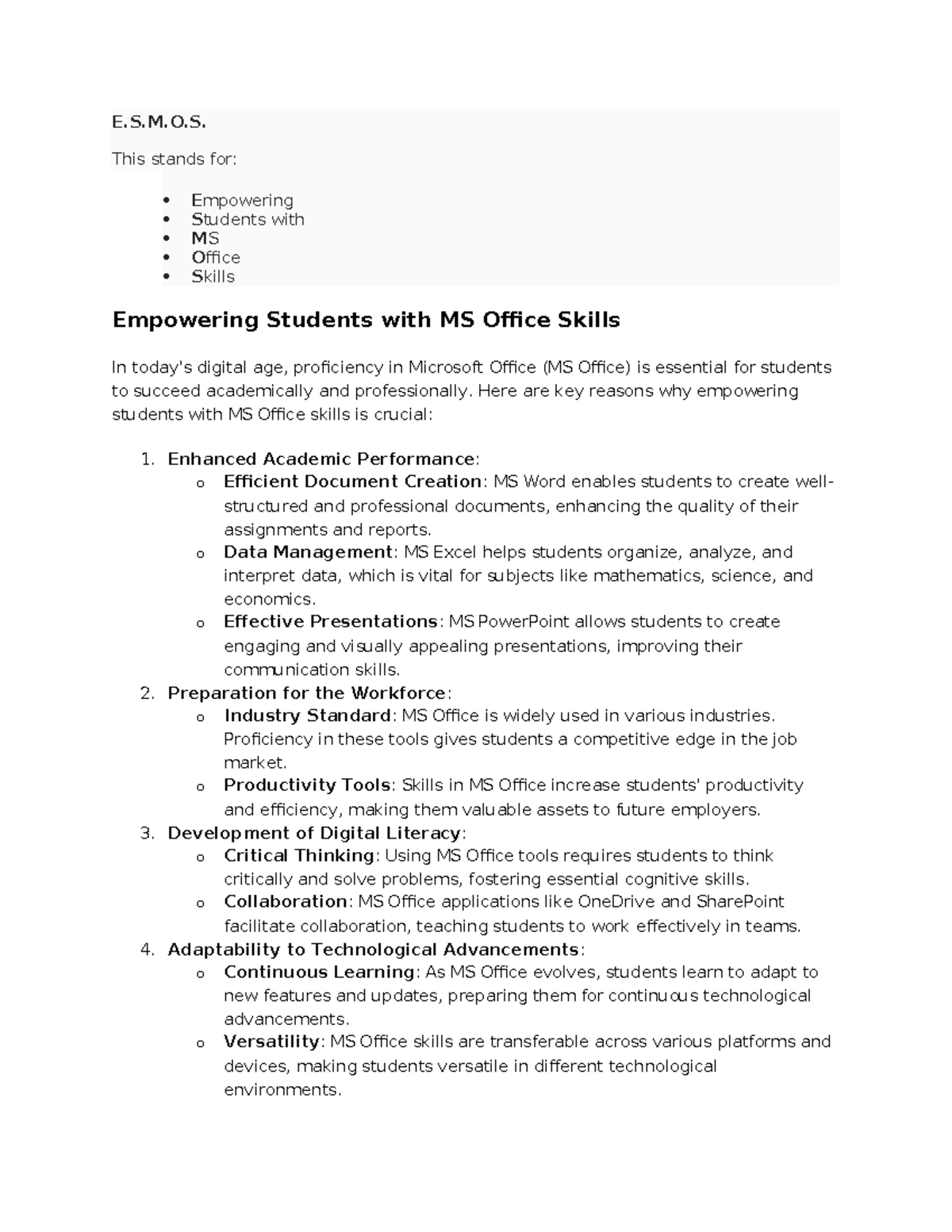 Empowering Students with MS Office Skills: Project Loclear - Studocu