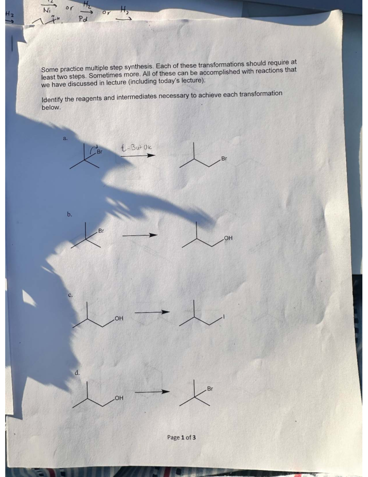 Multiple step synthesis practice for Z H, H2 Ni or Z or Pd - HW - Studocu