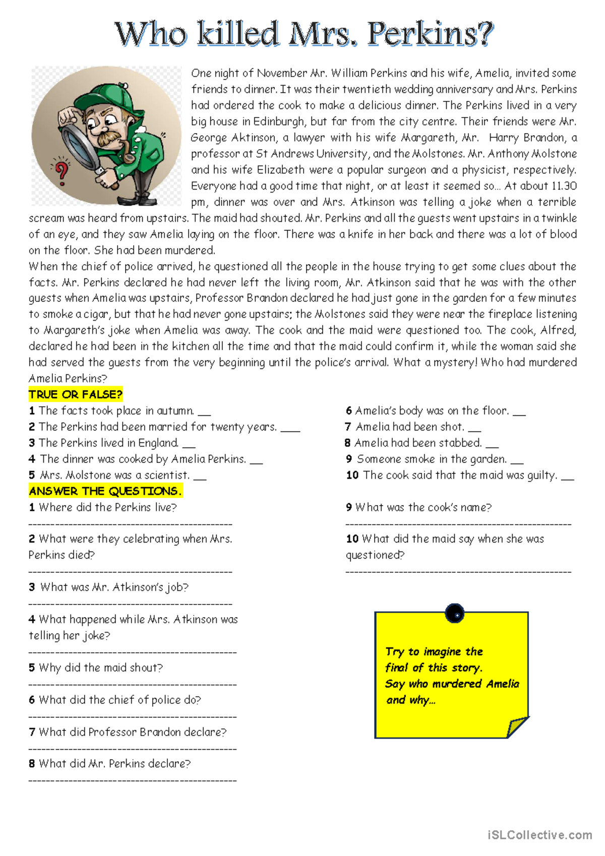 Reading Comprehension - Who Killed Mrs. Perkins? (ENG 101) - Studocu