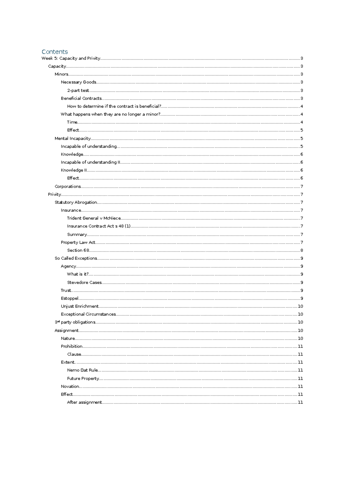 Week 5: Capacity and Privity - Key Concepts and Case Summaries - Studocu