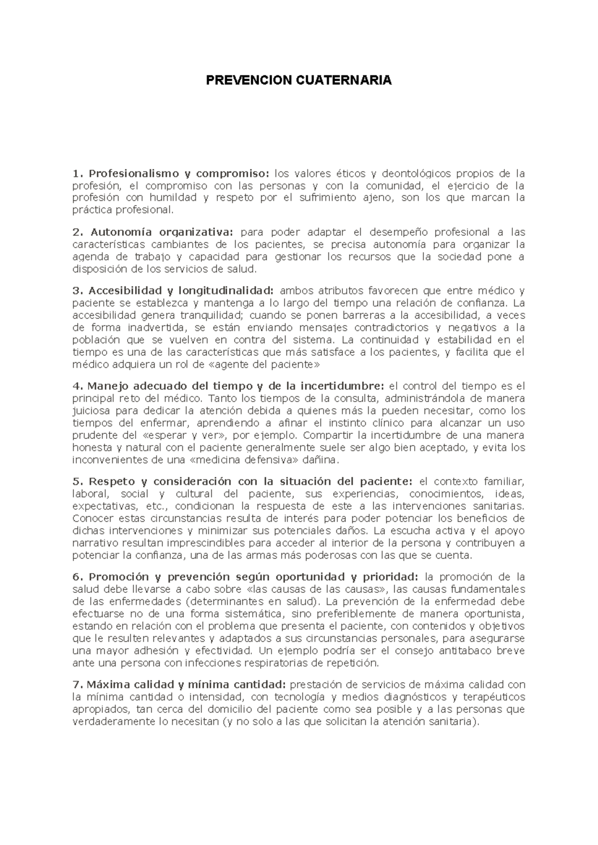 Prevención Cuaternaria: Valores Éticos y Manejo del Paciente - Studocu