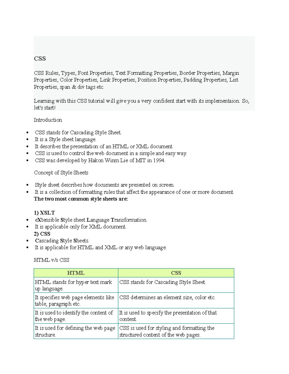 CSS1 - css - CSS CSS Rules, Types, Font Properties, Text Formatting ...