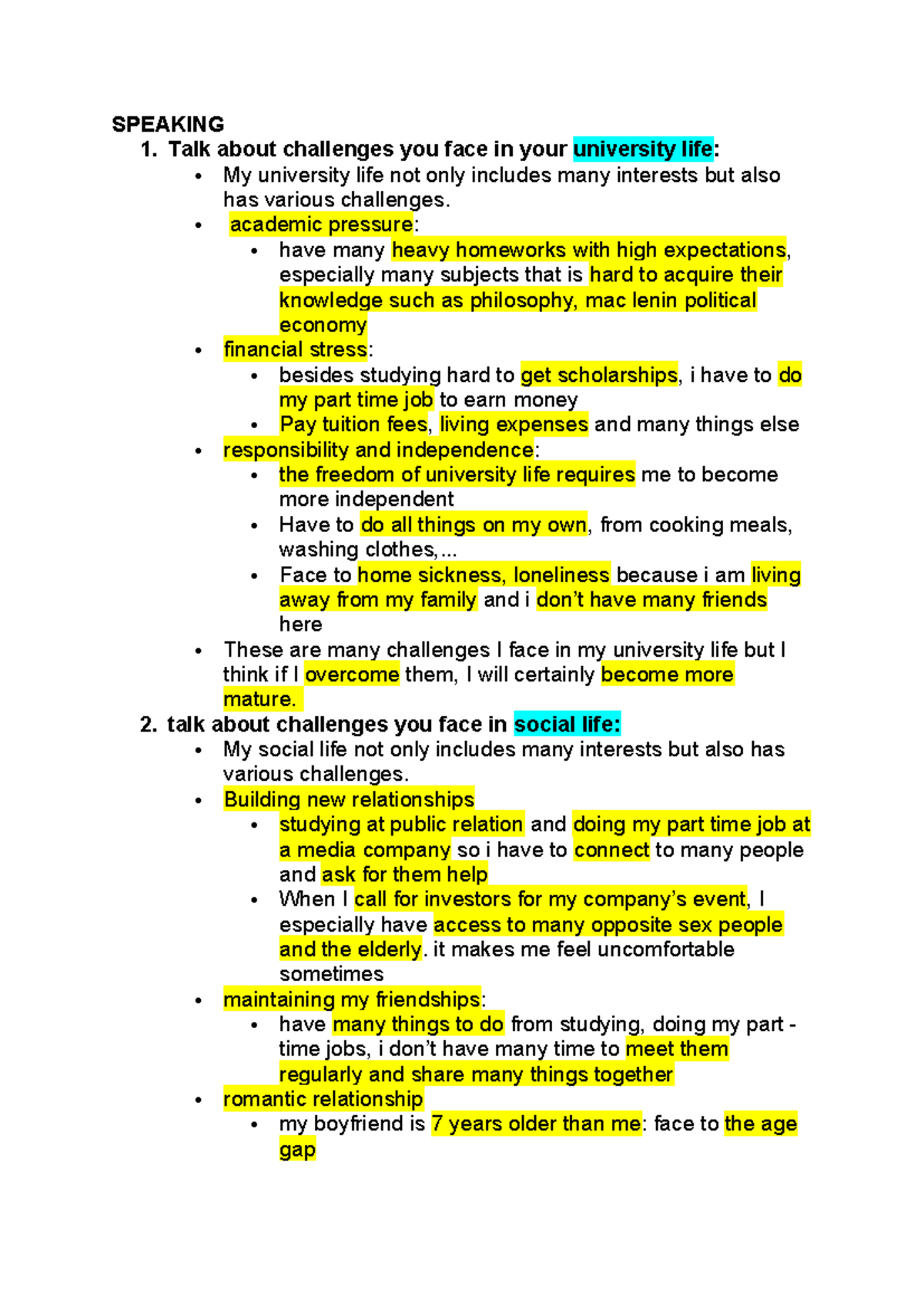 University Life Challenges: A Speaking Guide - CCC-TA HP1 - Studocu