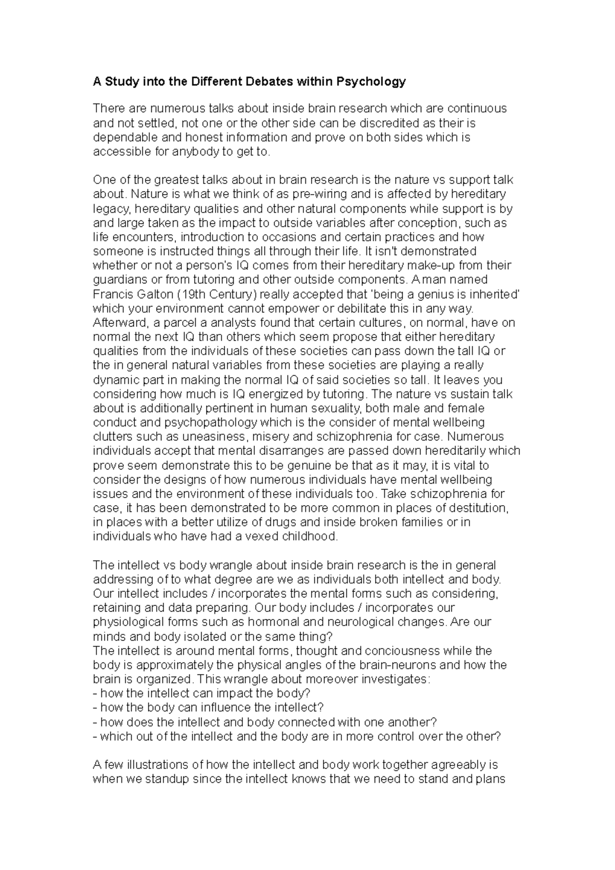 A Study into the Different Debates within Psychology - One of the ...