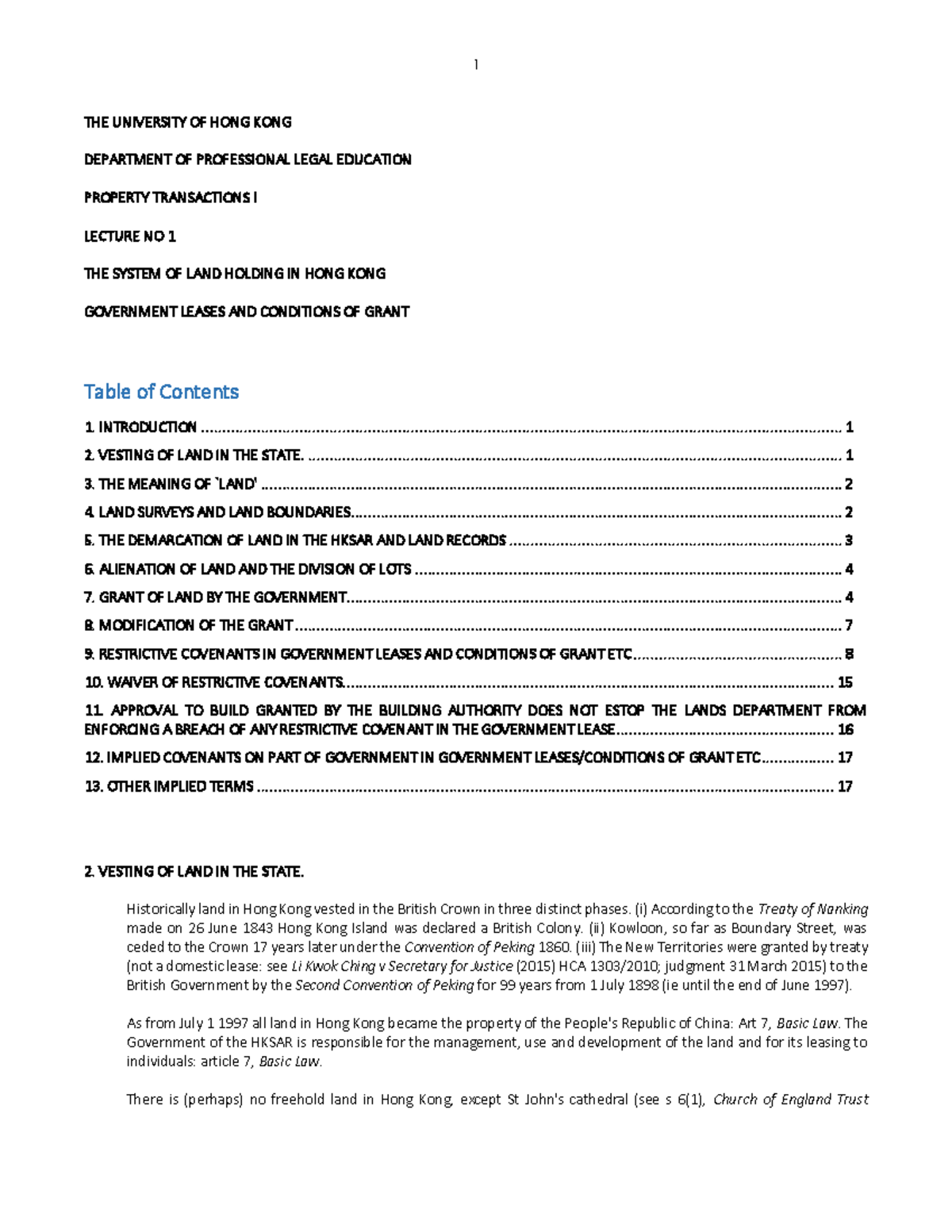 PROPERTY TRANSACTIONS I: Conveyancing Lecture Notes Overview - Studocu