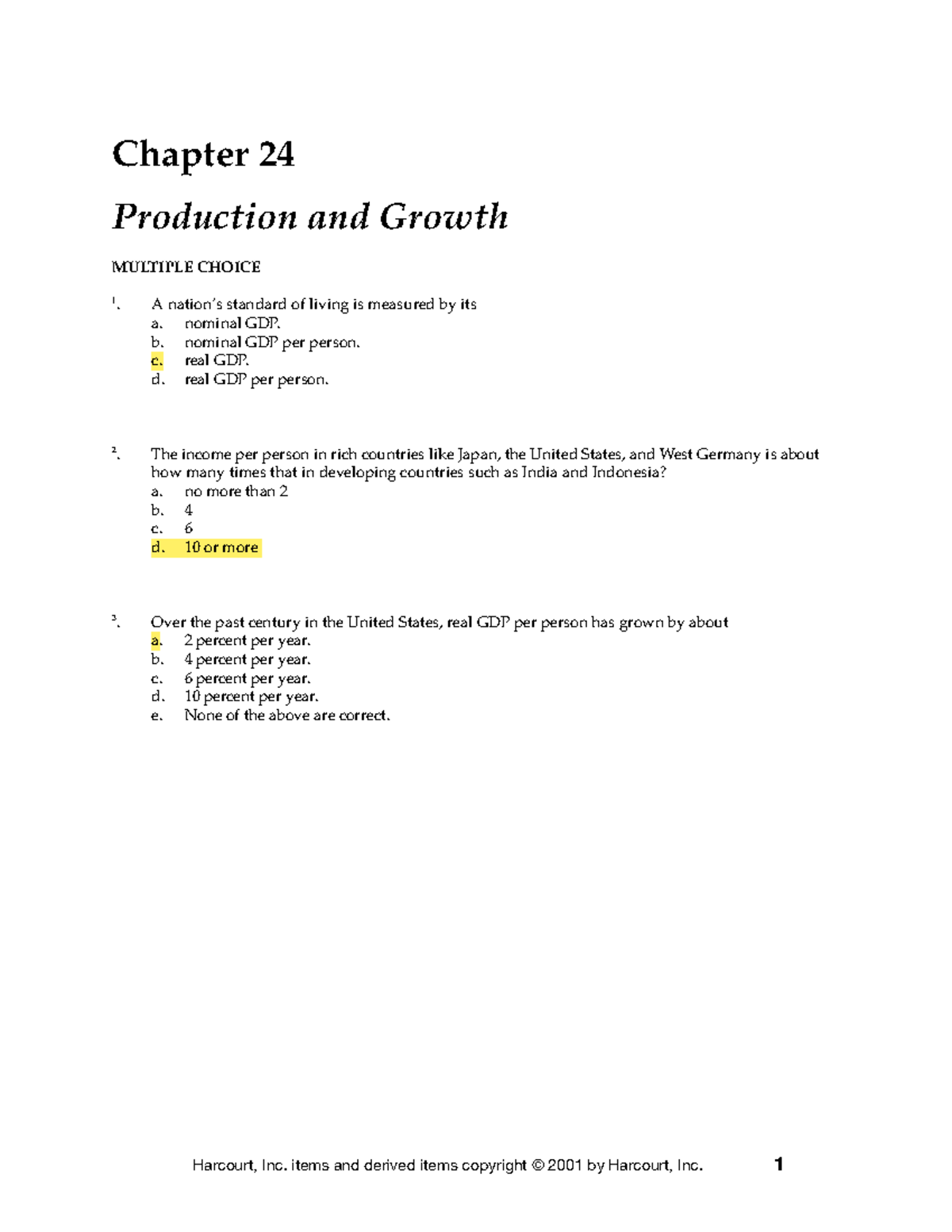 Chapter 24: Production and Growth - Multiple Choice Questions - Studocu