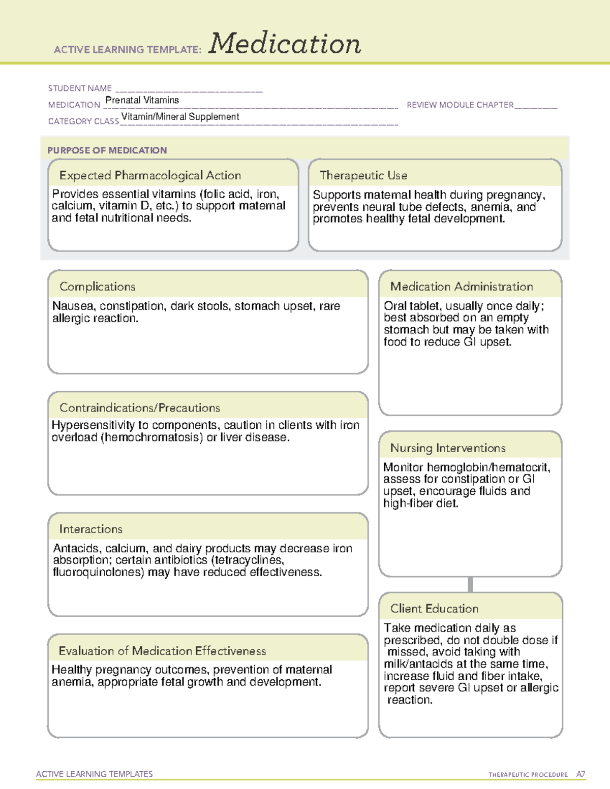 Active Learning Template: Prenatal Vitamins Review Module - Studocu