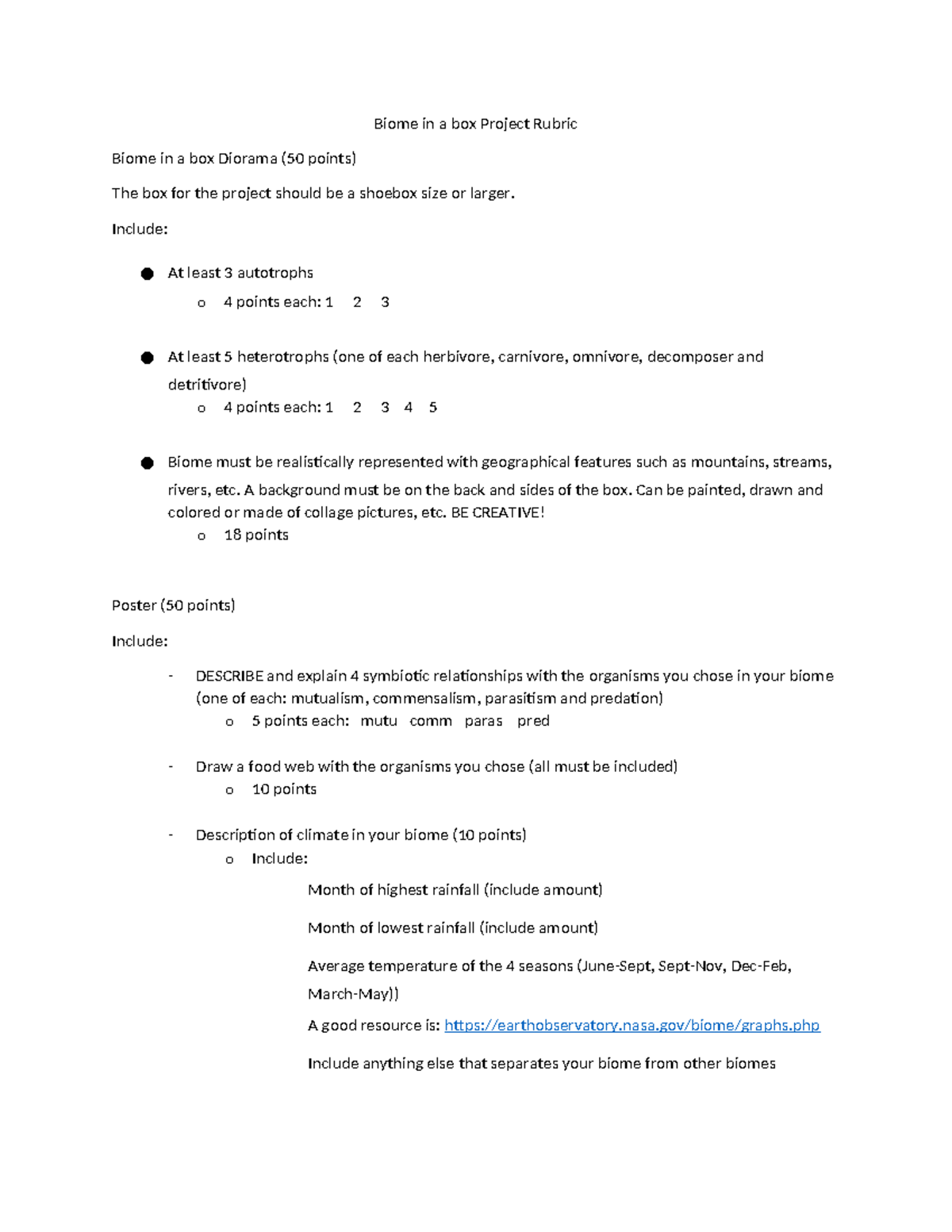 Bio56667676777878889 - Biome in a box Project Rubric Biome in a box ...
