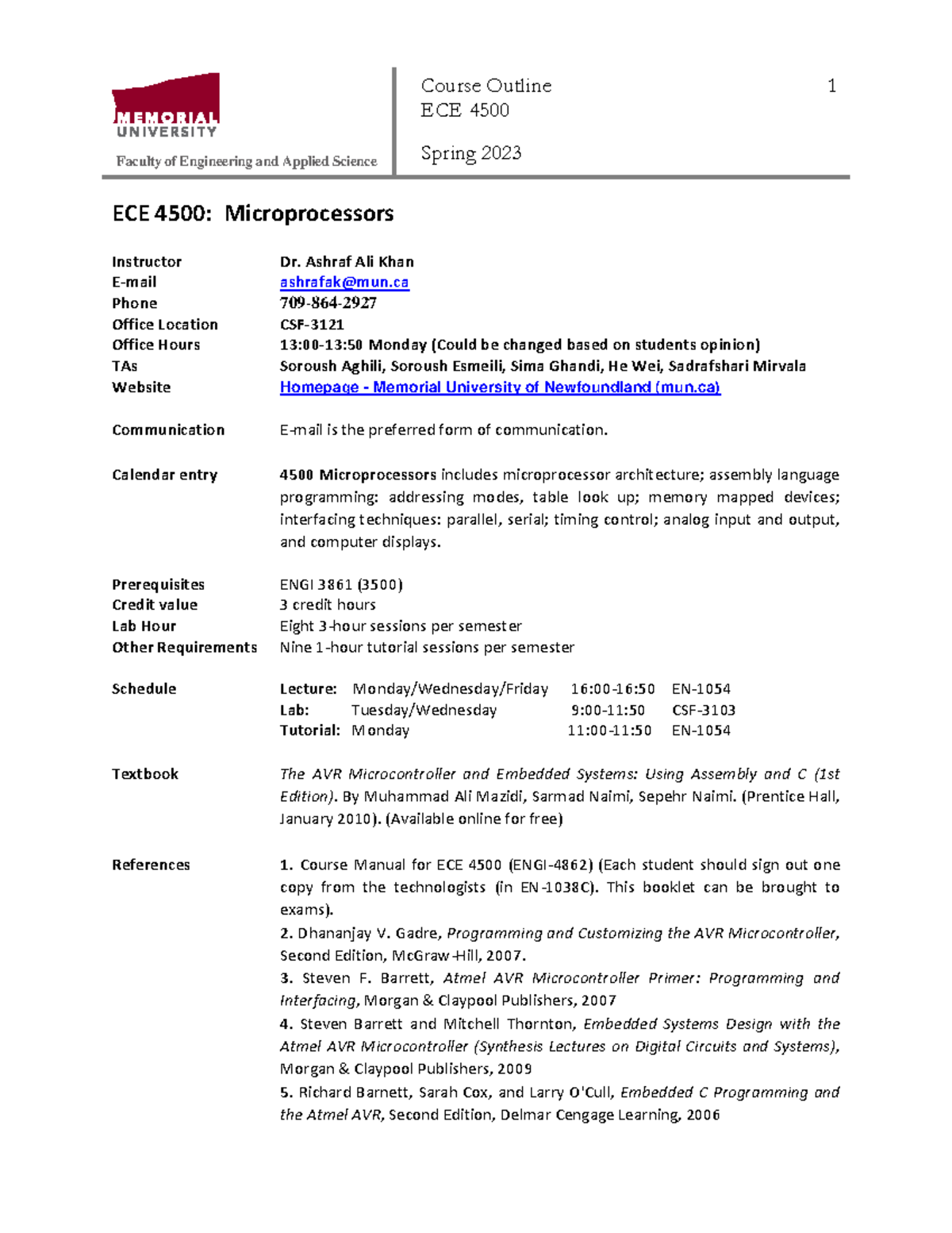 ECE 4500 Spring 2023 - Detailed Course Outline for Microprocessors ...