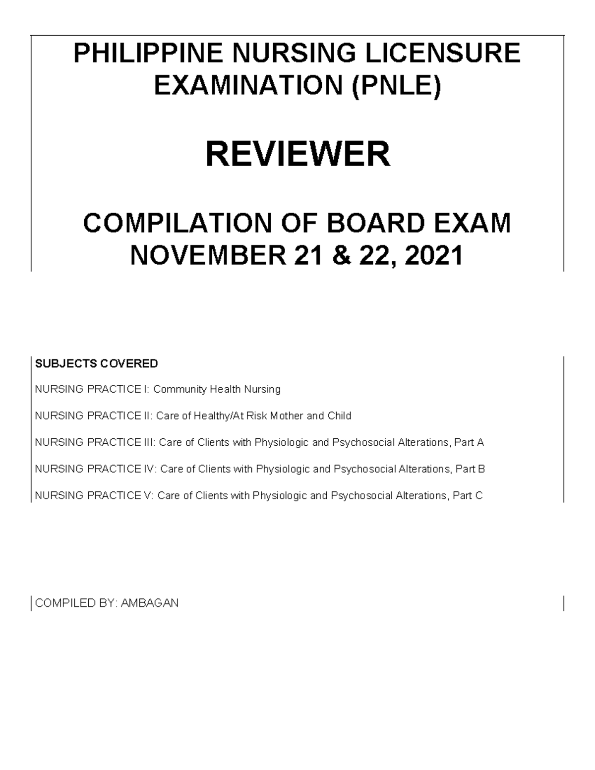 PNLE 2021 Reviewer: Comprehensive Guide for Nursing Licensure Exam ...
