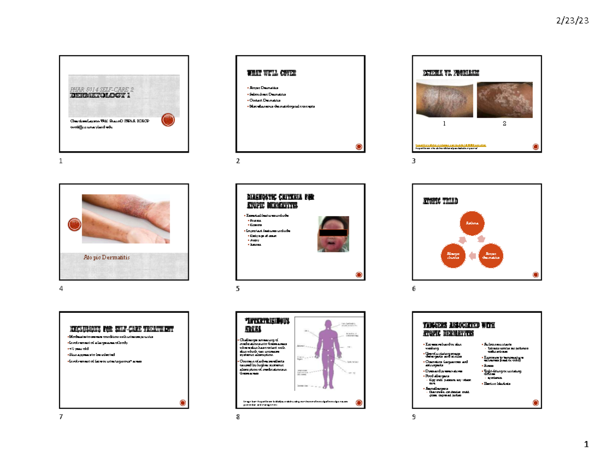 Atopic Dermatitis & Related Conditions: Study Notes for PHAR 5014 - Studocu