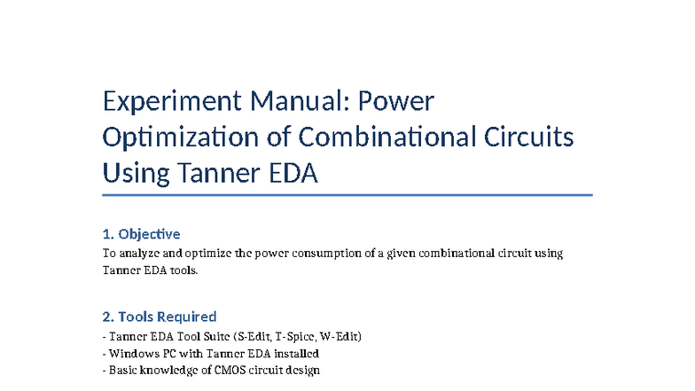 Power Optimization of CMOS Circuits Using Tanner EDA Tools - Studocu