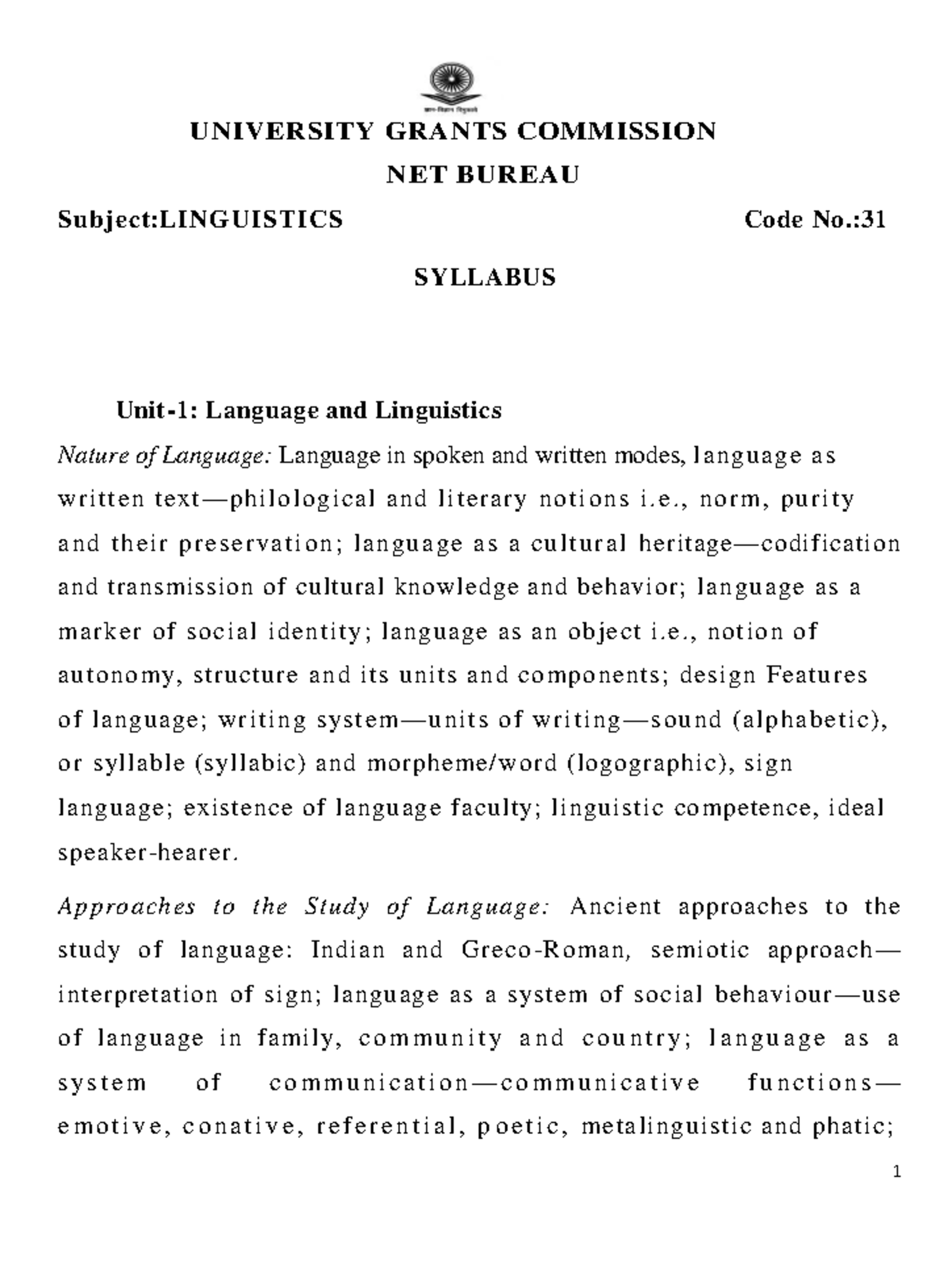 Linguistics Syllabus Overview: Language, Phonetics, Syntax & Semantics (Code: - Studocu
