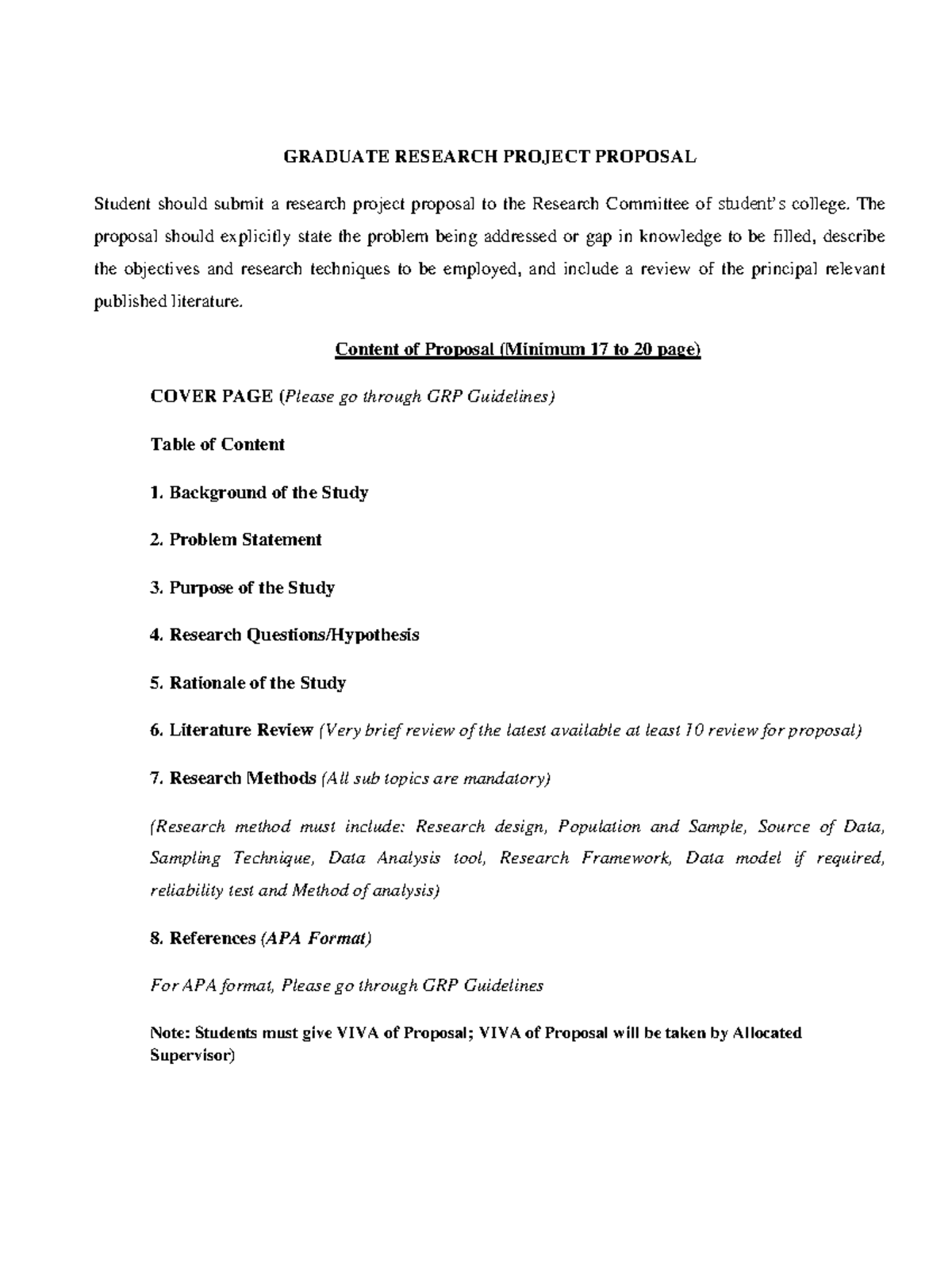 GRP Proposal Guidelines for Graduate Research Project (GRP 101) - Studocu