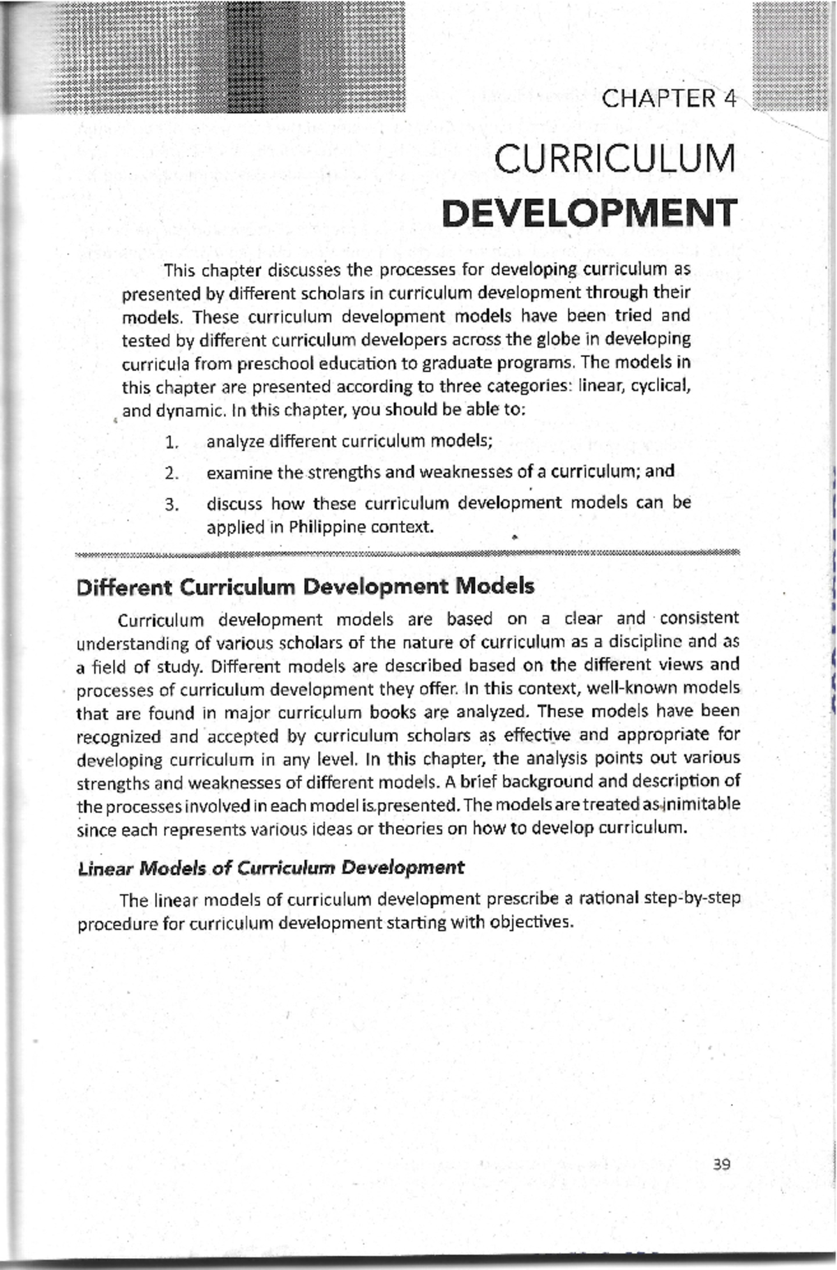 Curriculum Development: Linear Models Overview - Part 1 - Studocu