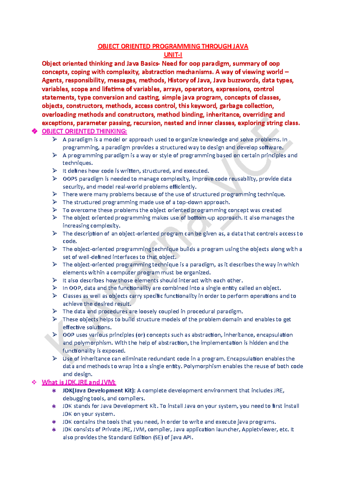 Unit 1: Object-Oriented Programming Concepts in Java - Studocu