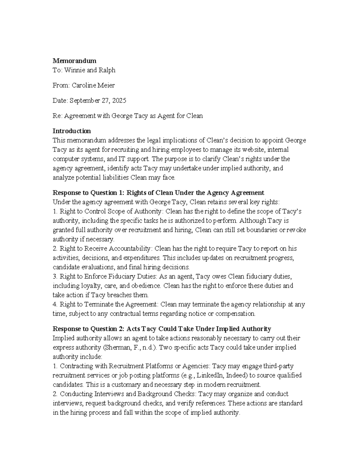 Legal Implications of Agency Agreement: Learning Activity 7 - Studocu