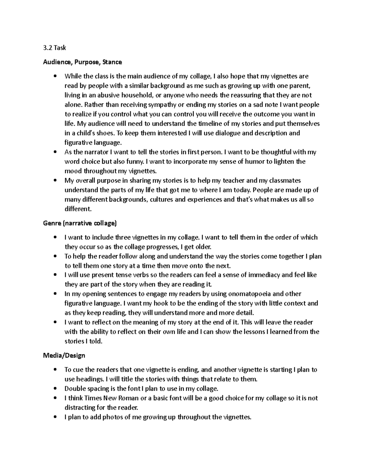 3.2 Task - Crafting a Personal Narrative Collage Essay - Studocu