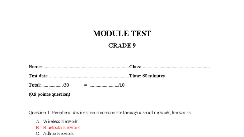 Grade 9 Module Test: Information Literacy Assessment - Studocu