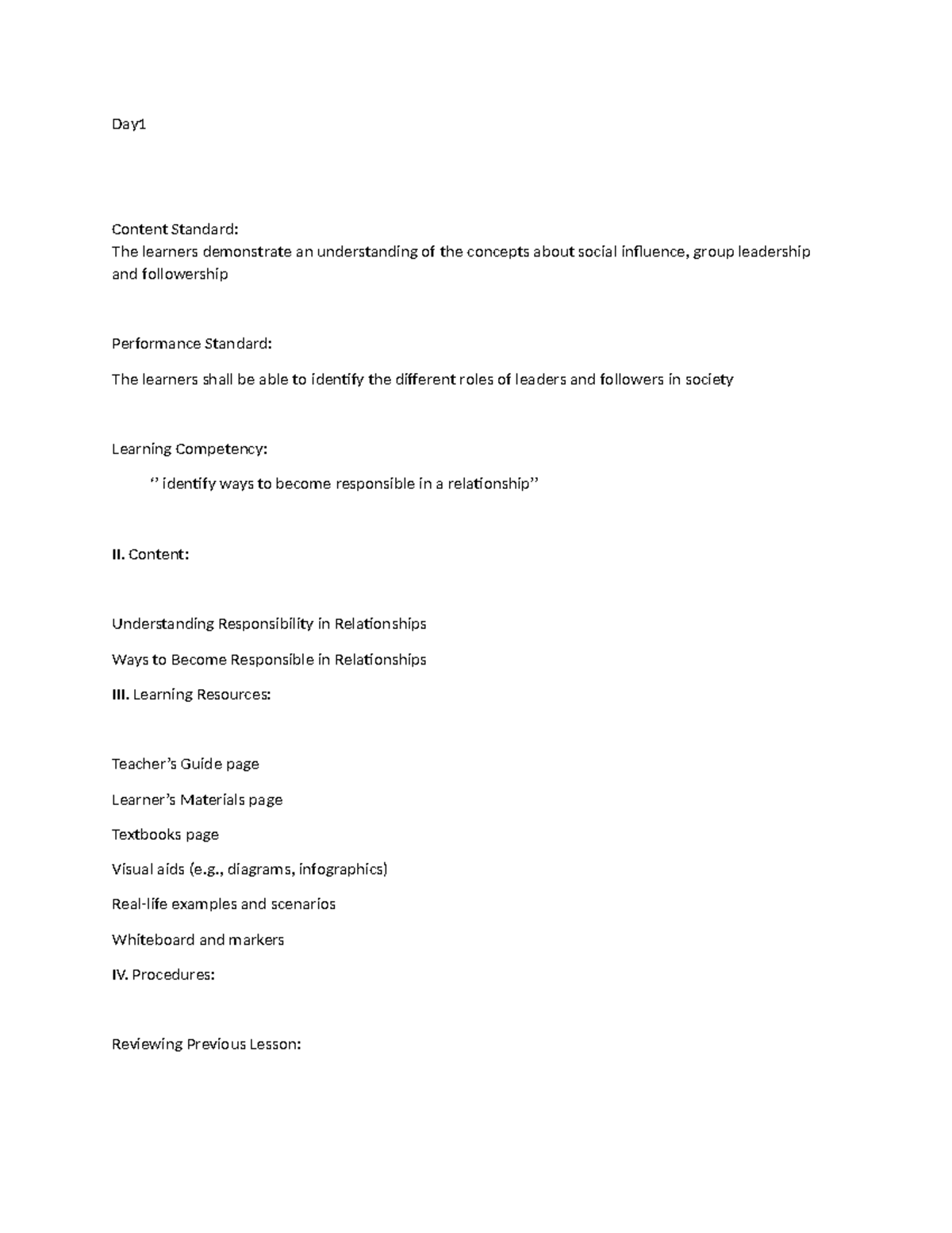 Personal Development Lesson Plan: Understanding Leadership ...