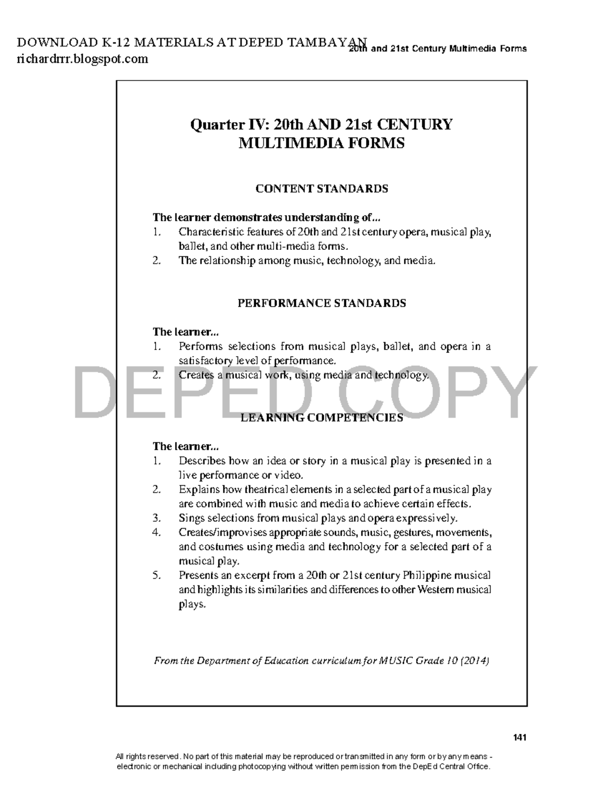 Grade 10 Music – Quarter IV: Multimedia Forms and Opera Insights - Studocu