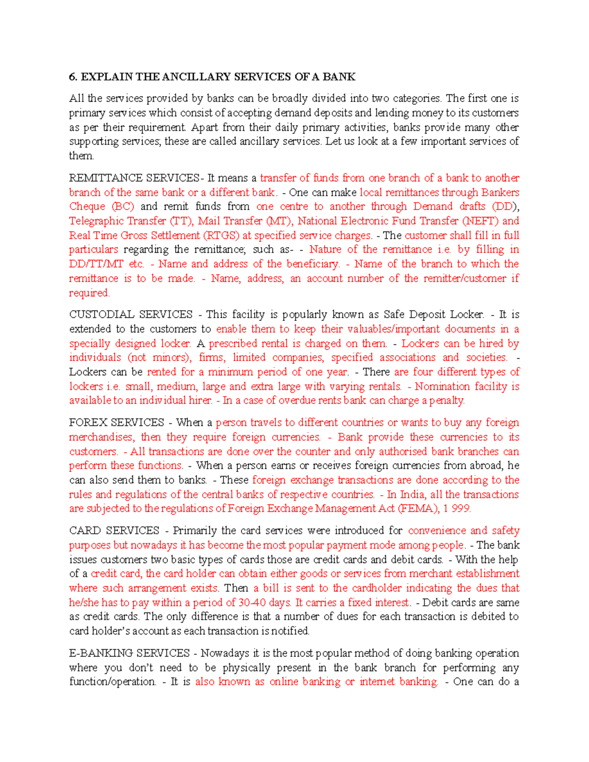 Unit 2: Ancillary Services in Banking and Their Significance - Studocu