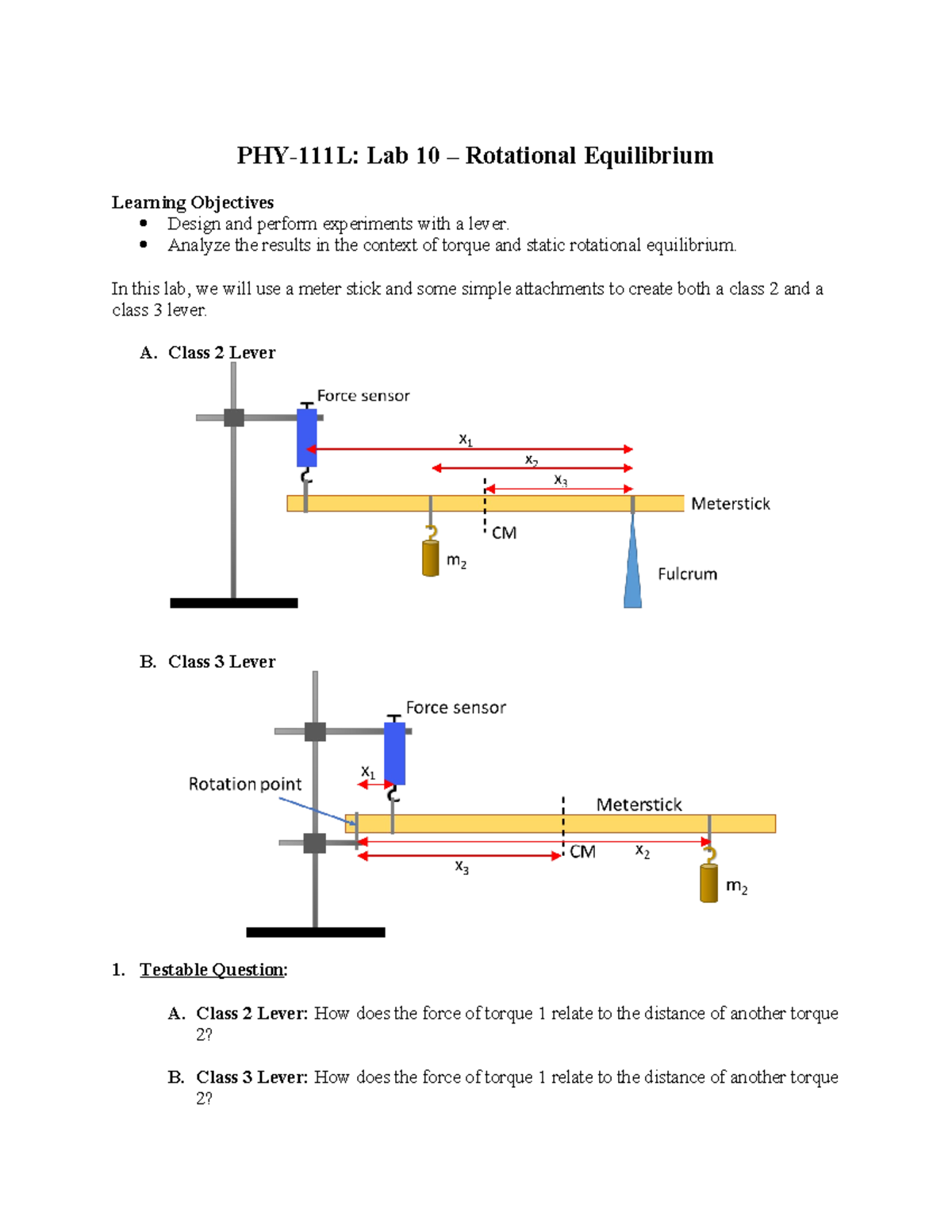 PHY111L Lab 10: Analyzing Rotational Equilibrium with Levers - Studocu
