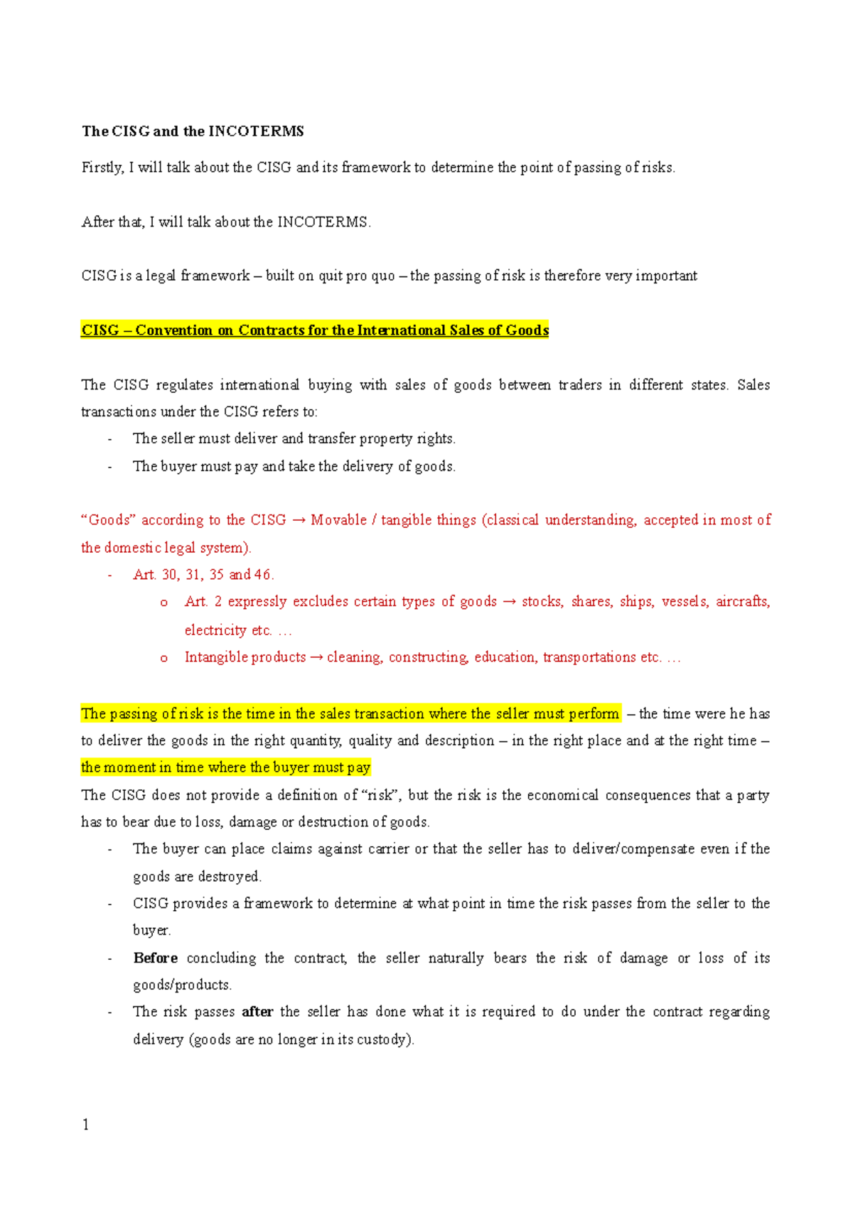 CISG & INCOTERMS: Understanding Risk Transfer in International Sales ...