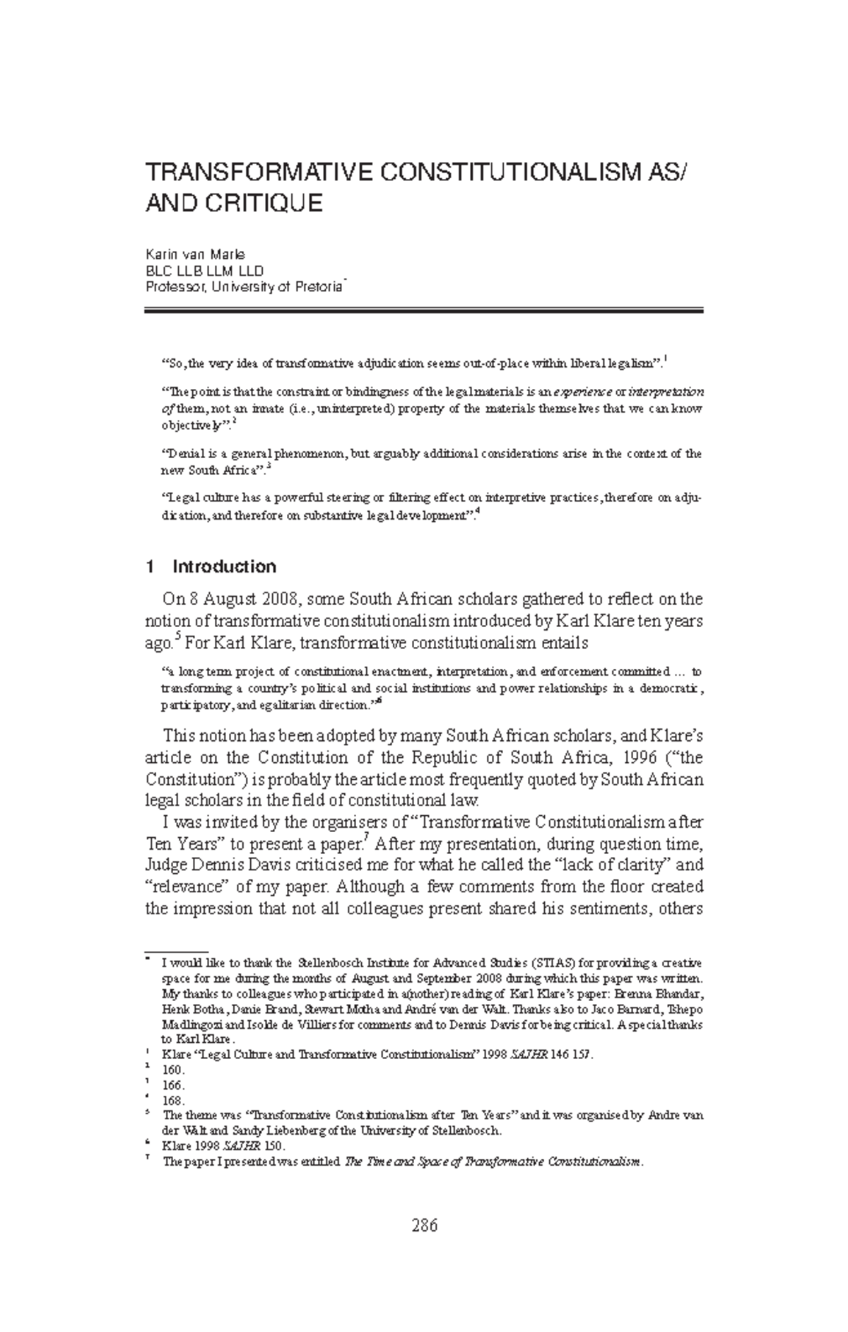 Transformative Constitutionalism: A Critical Analysis - BLC LLB LLM LLD ...