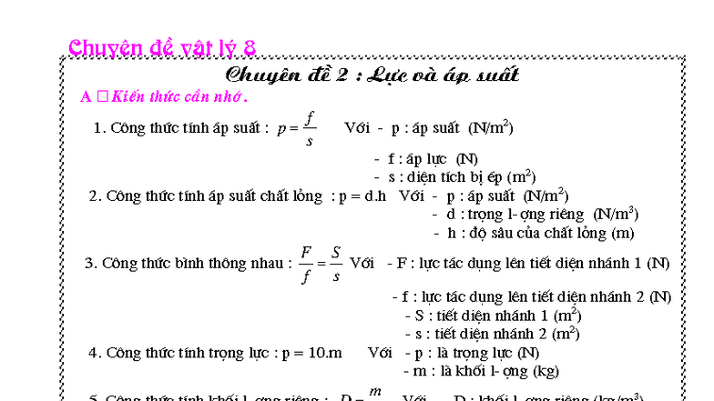 BAI TAP Chuyen DE LUC VA AP SUAT - VAT LI 8 - Studocu