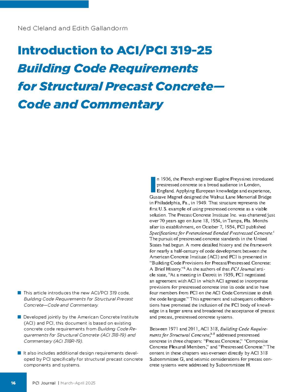 Intro to 319 MA25 - Ned Cleland and Edith Gallandorm Introduction to ACI/PCI 319- Building Code ...
