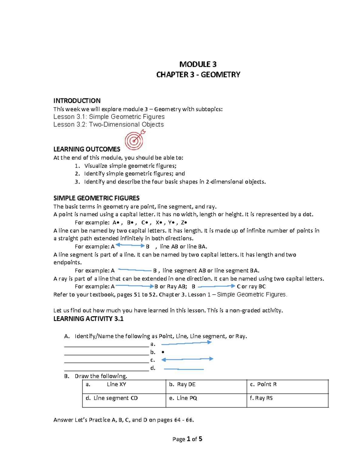 Geometry Module 3: Lessons on Shapes & Symmetry - Course Code N/A - Studocu