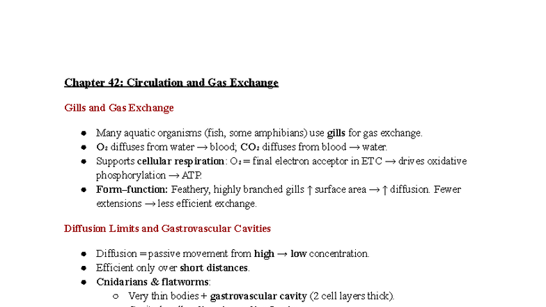 Chapter 42: Circulation and Gas Exchange Overview - Studocu