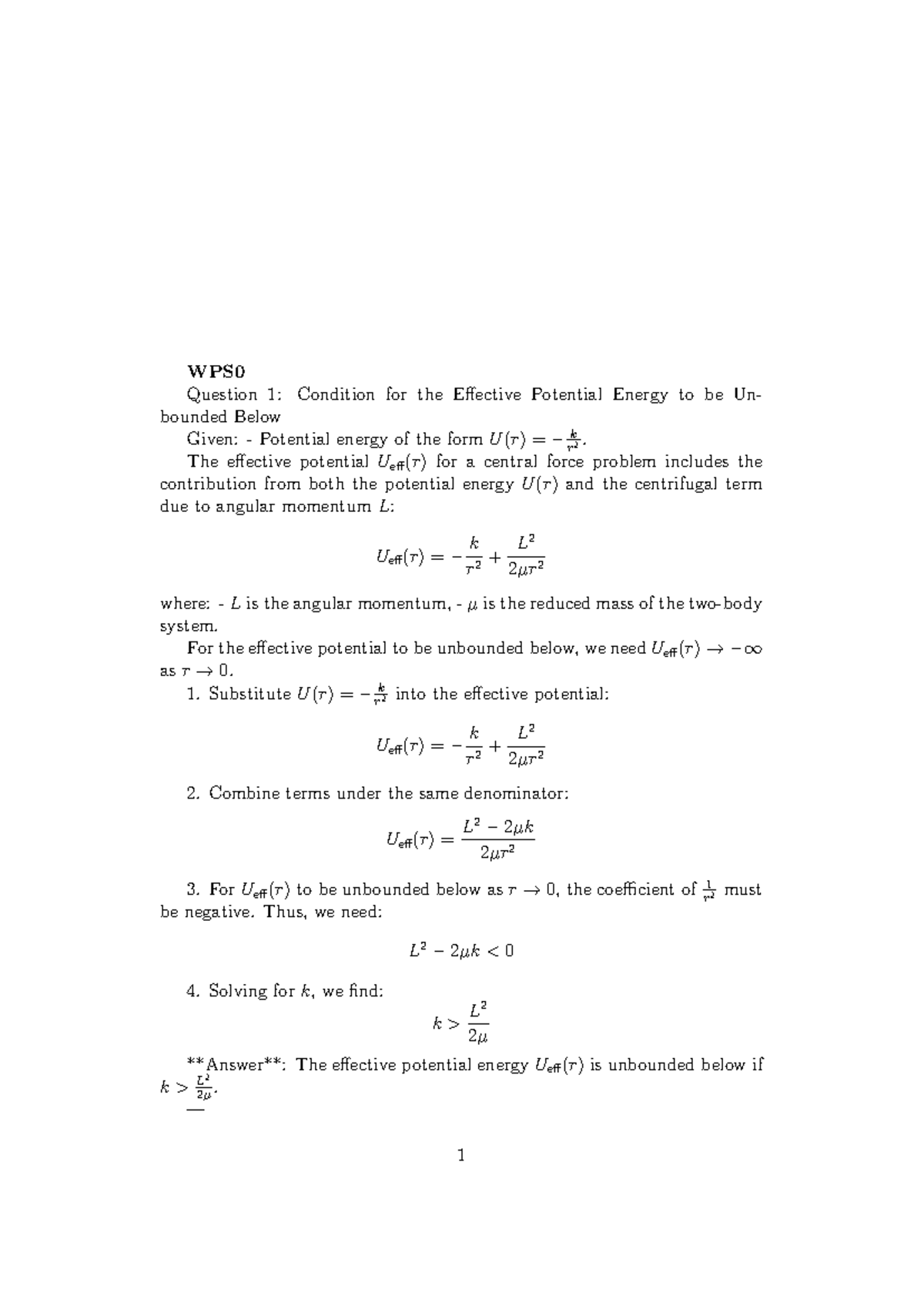 CM Notes: Effective Potential Energy, Pendulum Motion, and Oscillations ...