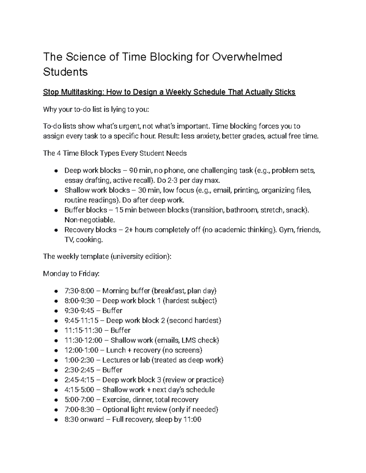 Time Management Strategies: Time Blocking for Students (Study Guide ...