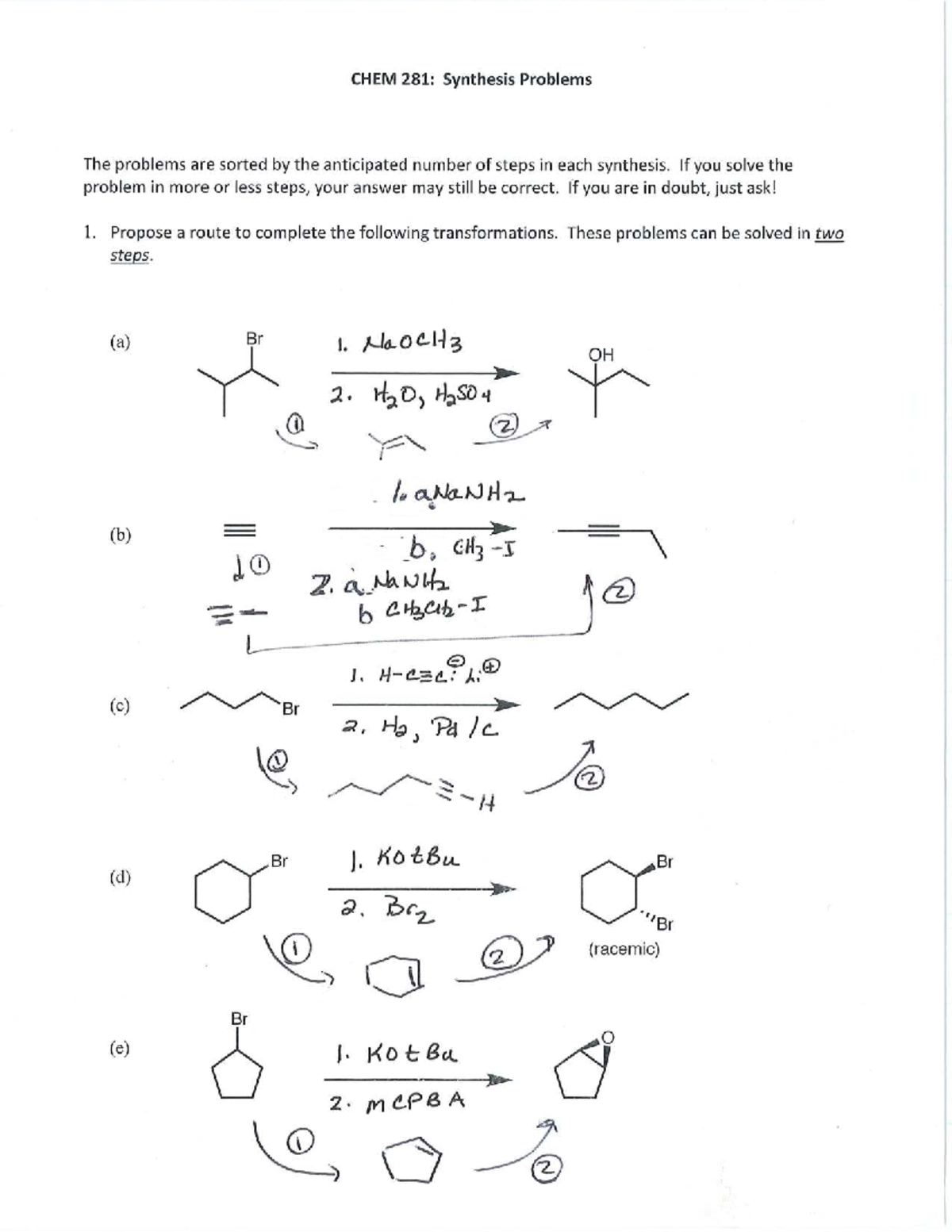 CHEM 281: Synthesis Problems Sorted by Step Count - Studocu