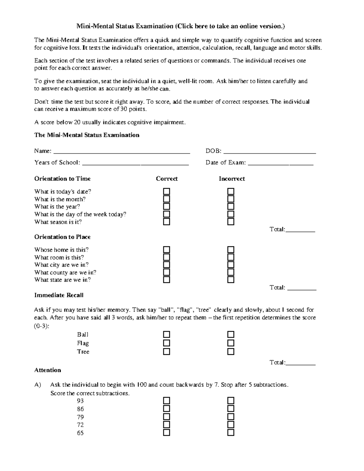 Mini-Mental Status Examination Guide PDF for Cognitive Assessment - Studocu