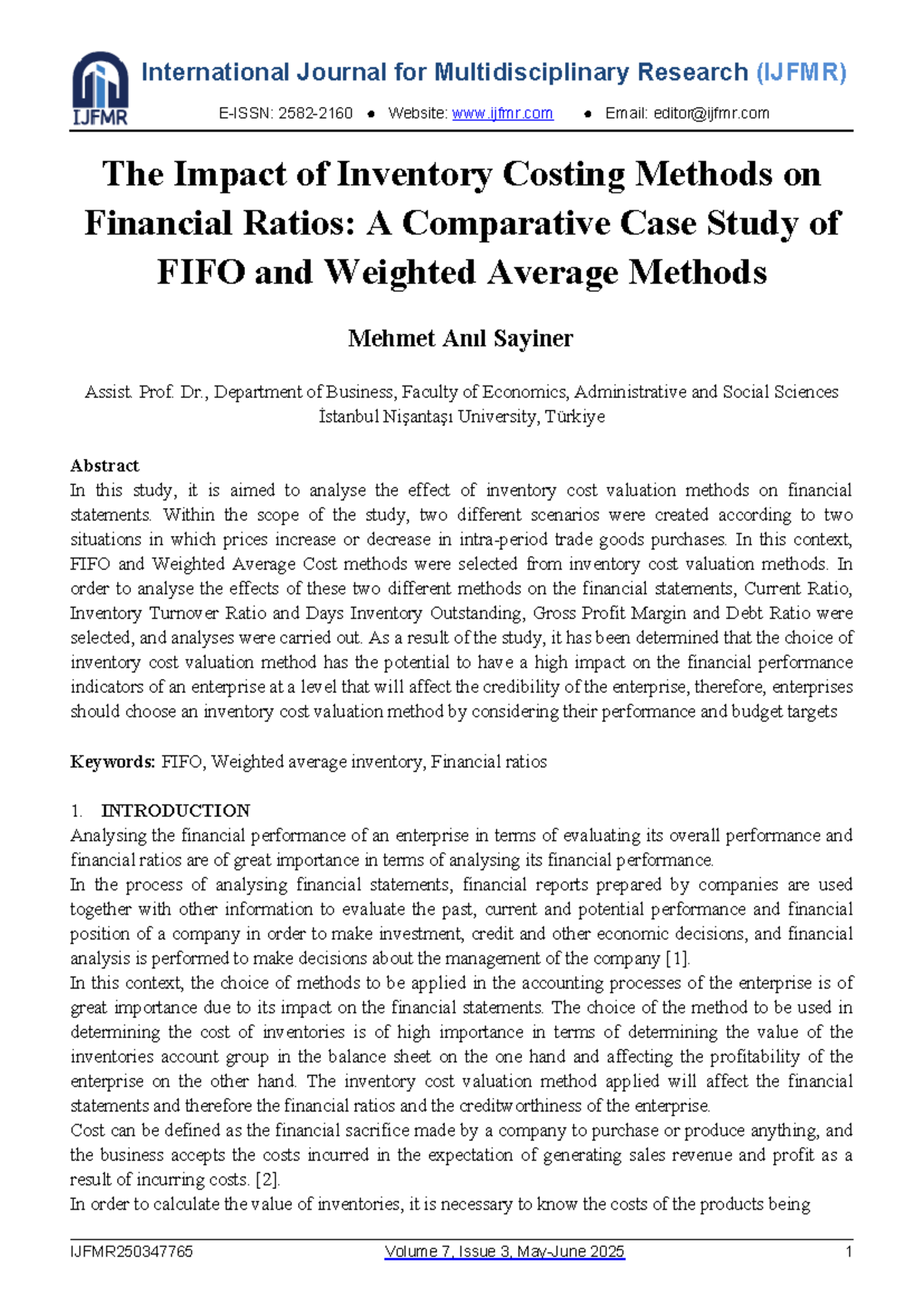 The Impact of Inventory Costing Methods on Financial Ratios: A Case ...