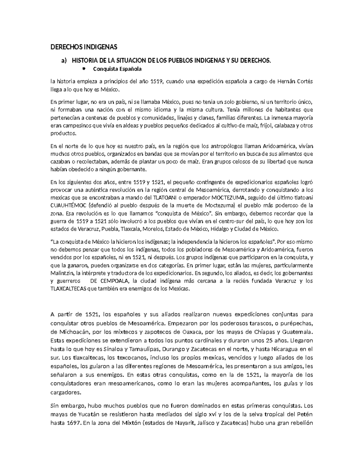 Derechos Indígenas: Historia y Reconocimiento en México - Studocu