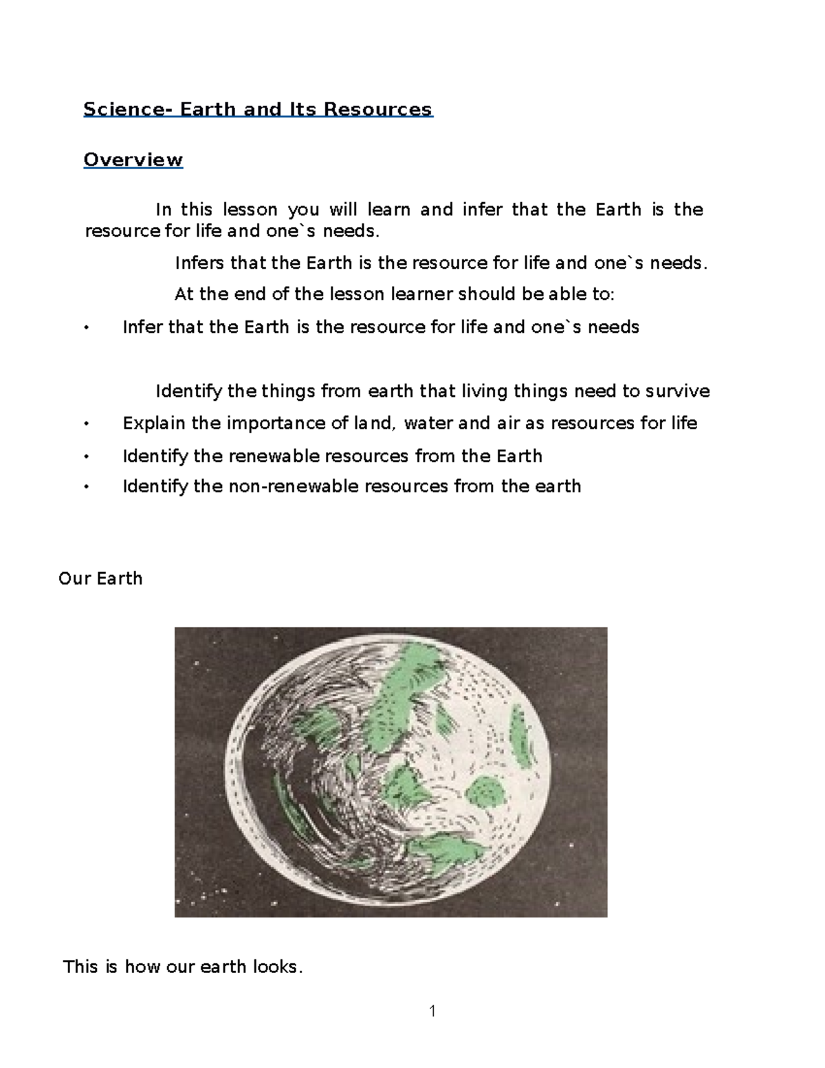 Science- Earth AND ITS Resources - Science- Earth and Its Resources ...