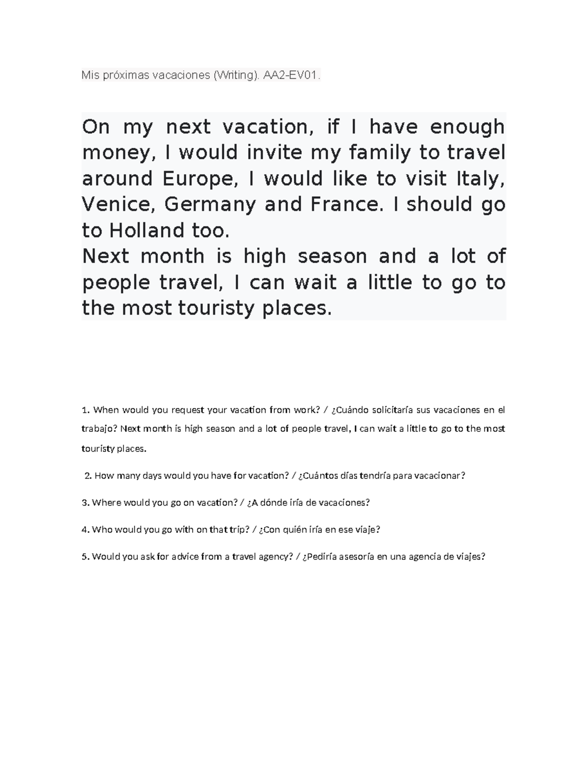 Mis próximas vacaciones: Planificación de viaje y consejos AA2-EV01 ...