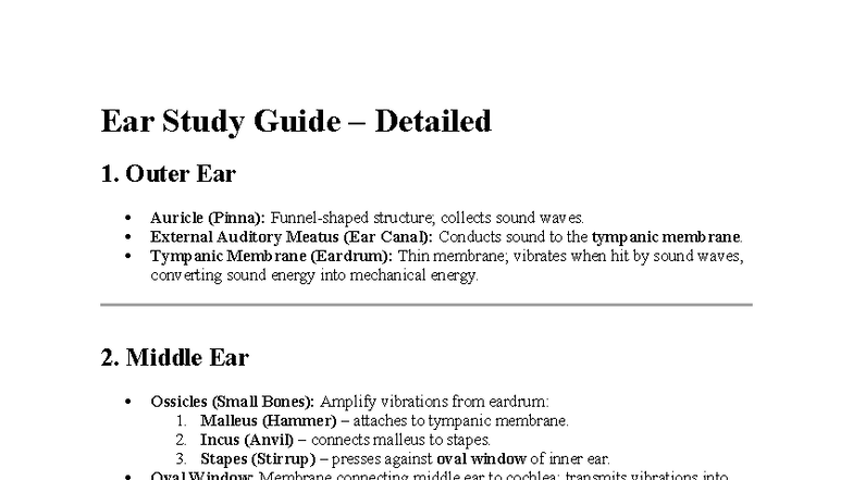 Ear and Eye Study Guide: Detailed Notes on Anatomy and Function - Studocu