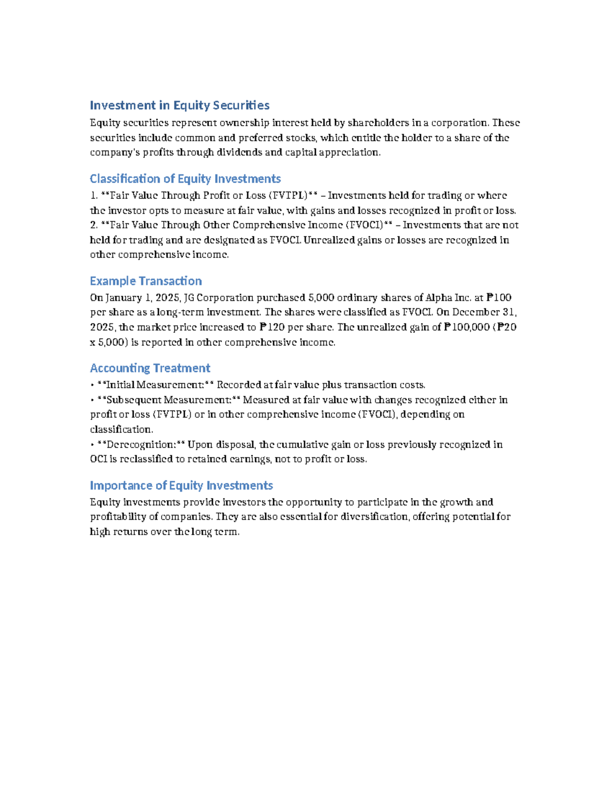Investment in Equity Securities: Understanding Classification and ...